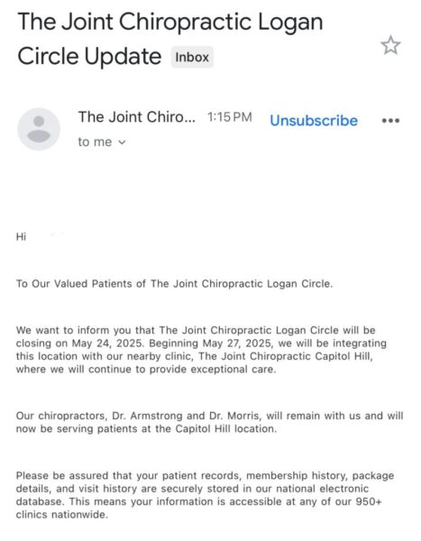 The Joint Chiropractic Logan Circle Closing May 24th - PoPville