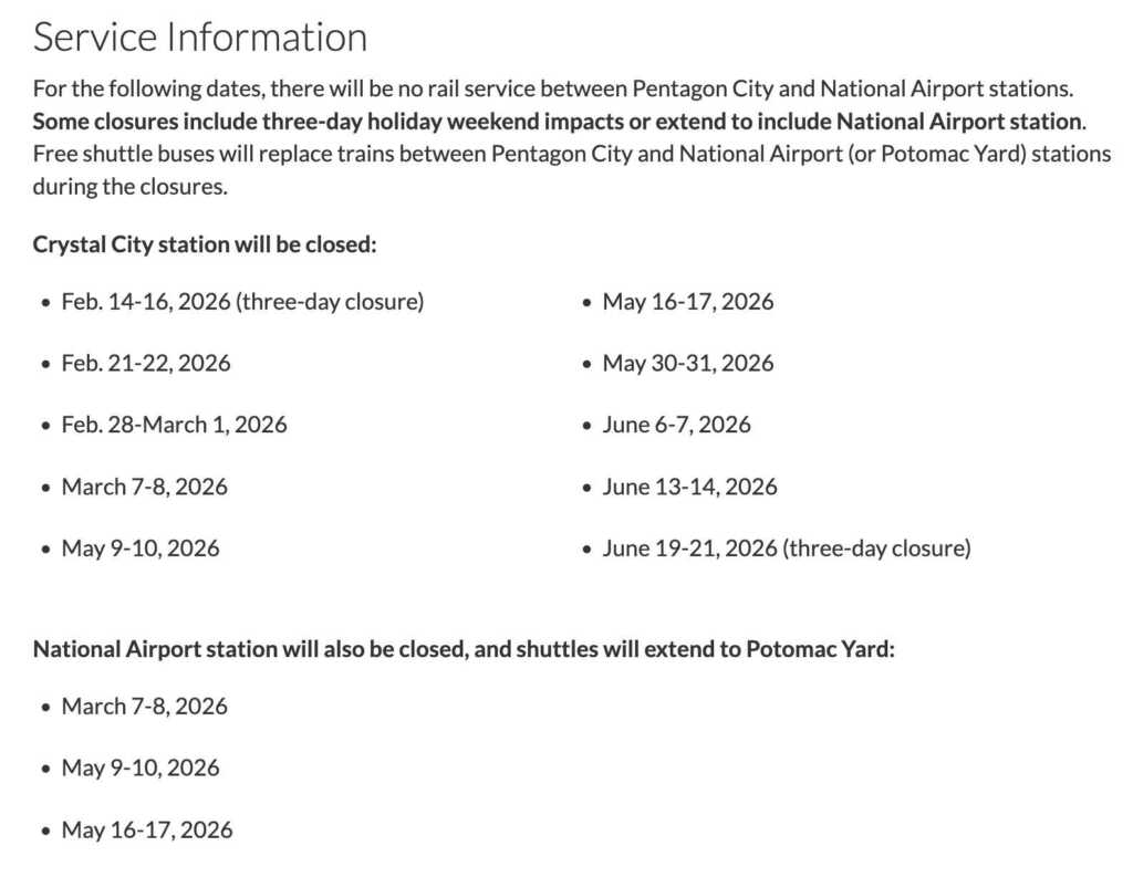 DCA PSA: “Trains will not operate between Pentagon City and National ...