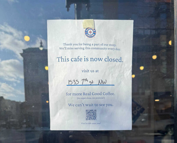 “Compass Coffee 14 and U St Location Closed” (the old Wydown space ...