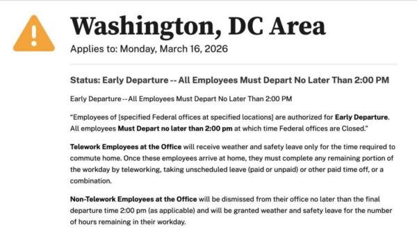 OPM Updates Status to “Early Departure — All Employees Must Depart No ...