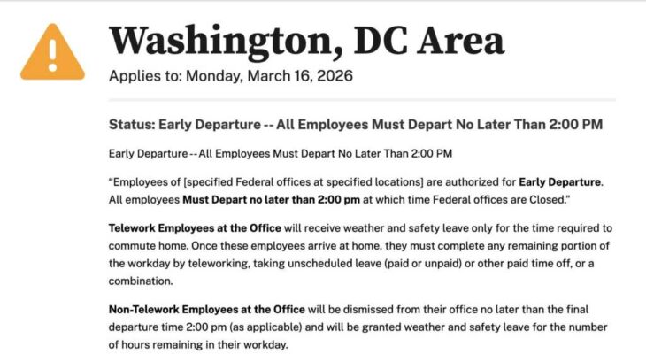 OPM Updates Status to “Early Departure — All Employees Must Depart No ...