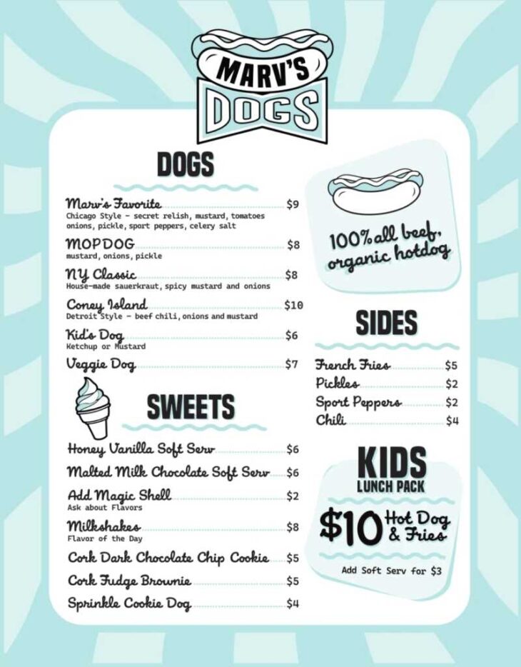 Marv’s Dogs opens Tomorrow! (Wednesday) Check out the menu - PoPville